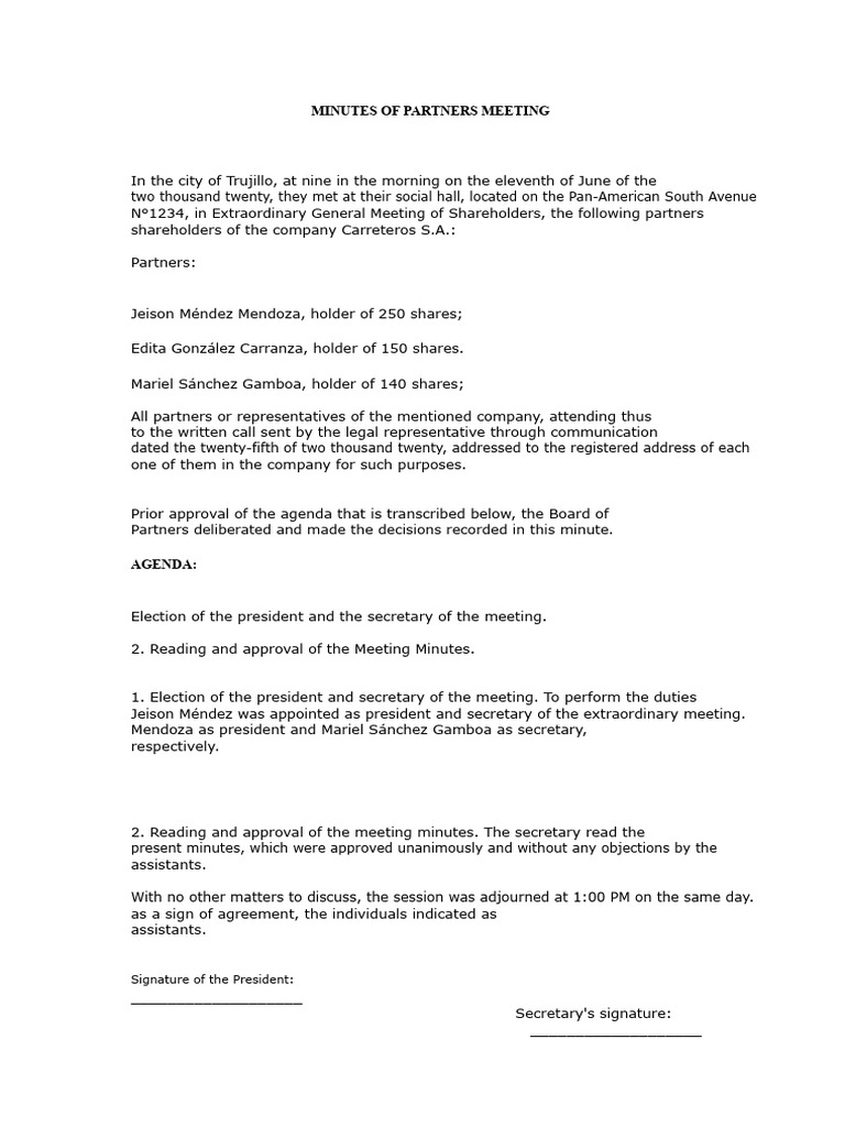 Example-Of-Partner-Meeting-Minutes 25 07 | PDF