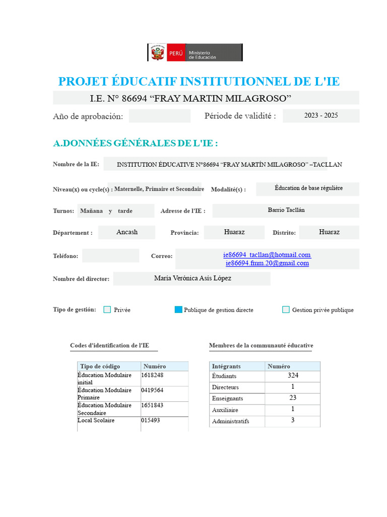 Projet Éducatif 2023-2025 de l'IE 86694 | PDF | Pédagogie | Apprentissage