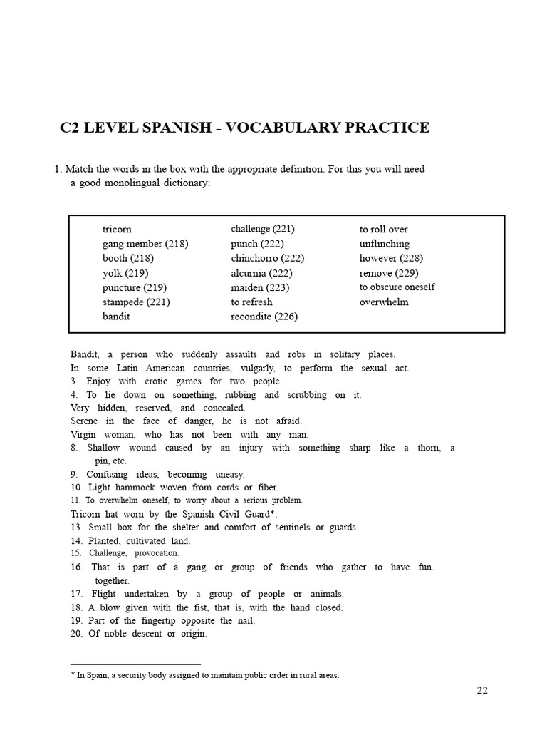 Vocabulary Exercise Level C2 | PDF