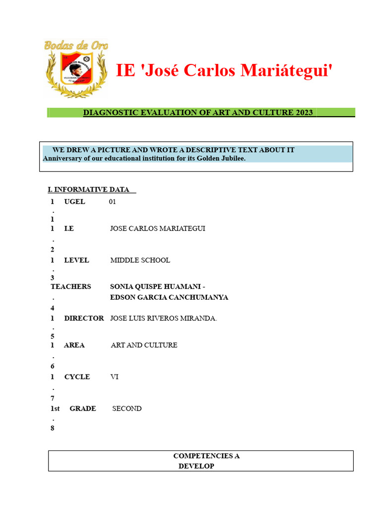 Diagnostic Evaluation Sheet Art and Culture 2023 | PDF | The Arts | Drawing