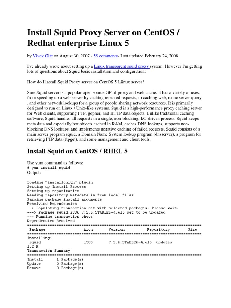 Install Squid Proxy Server On CentOS | PDF | Proxy Server | Web Server