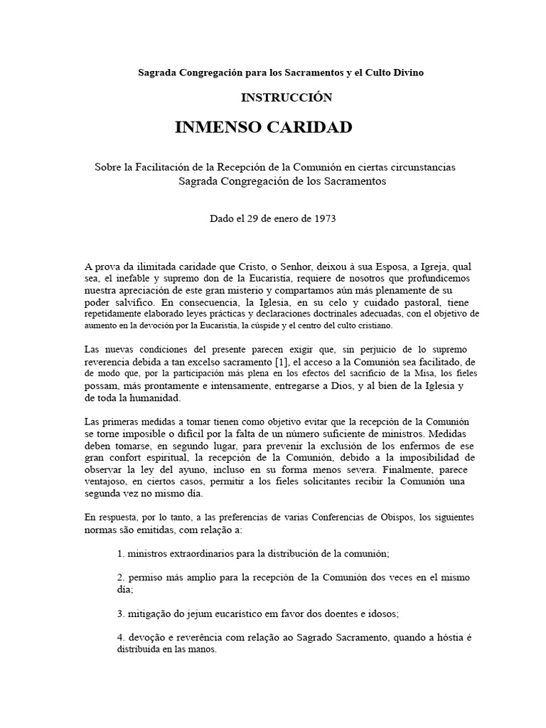 Inmensae Caritatis | PDF | eucaristía | Sacramentos