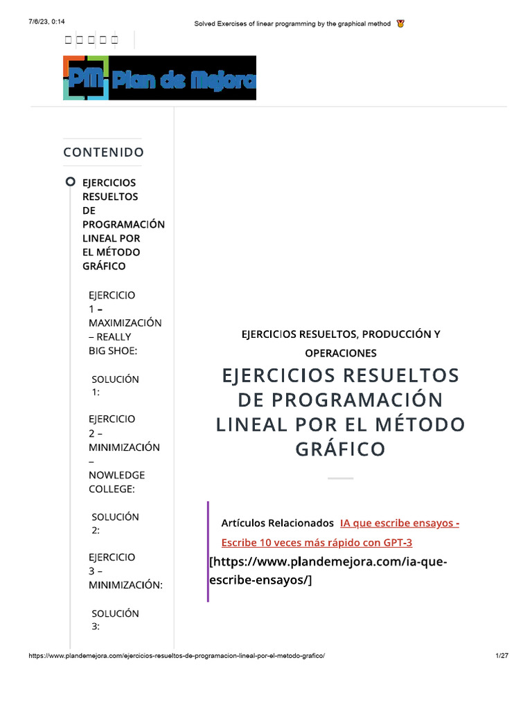Solved Exercises of linear programming by the graphical method? | PDF