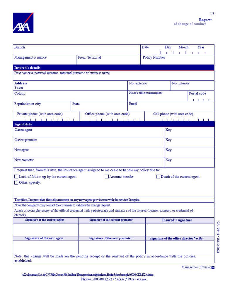 Insurance Agent Change Request Form | PDF