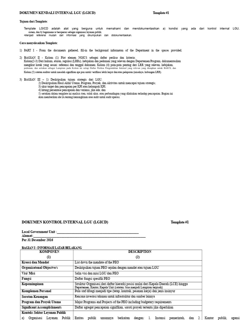 Template Kendali Internal LGU | PDF