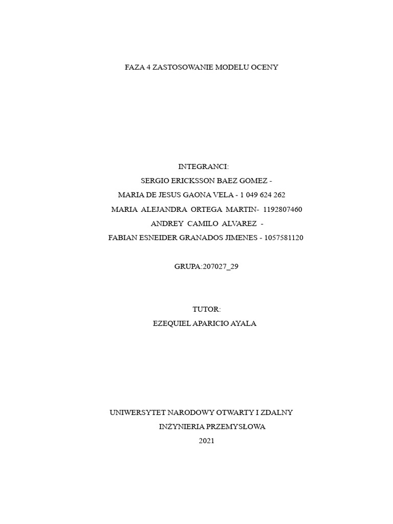 FAZA 4 - Zastosowanie Modelu Oceny. | PDF