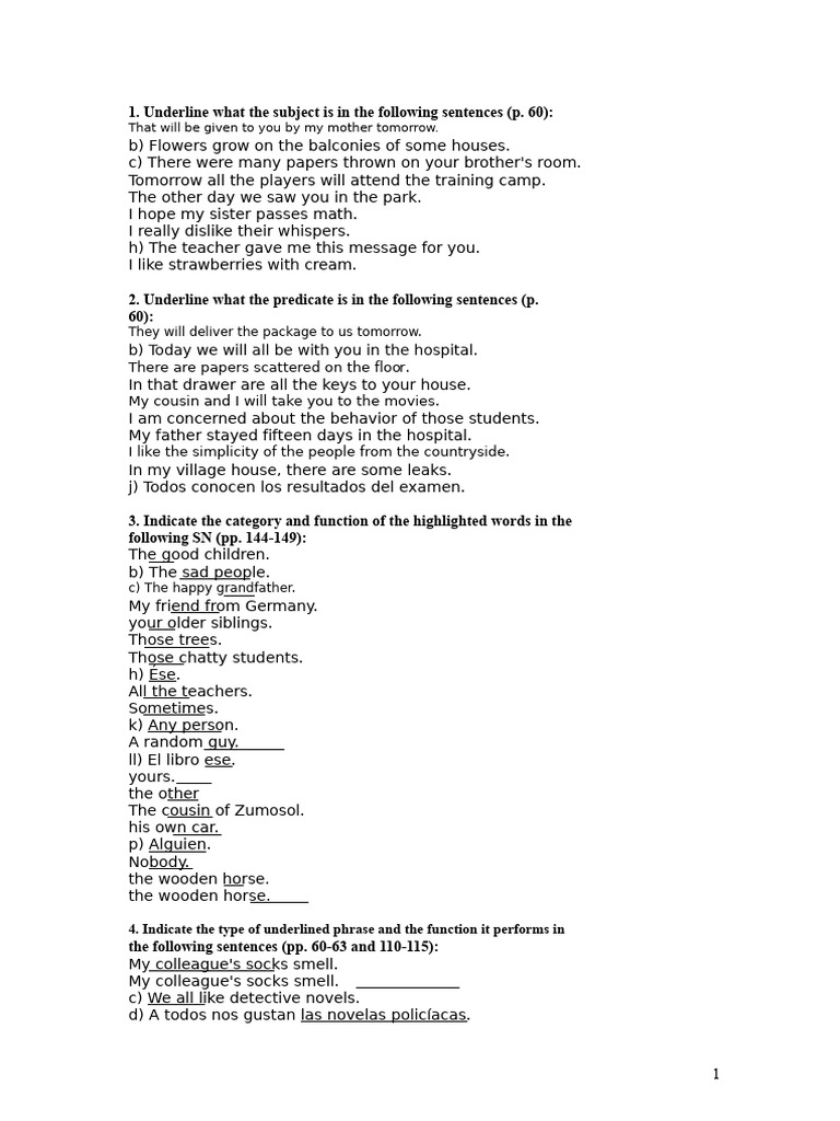 Sentence Structure Analysis Exercises | PDF | Syntax | Semantic Units