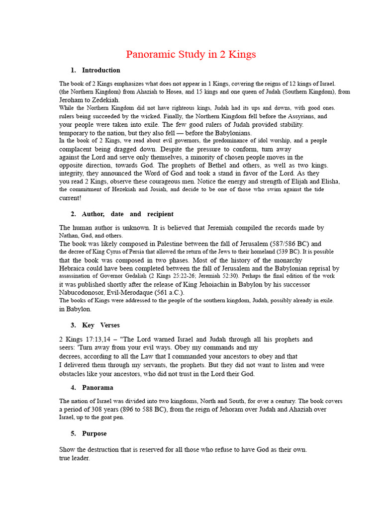 Overview of 2 Kings: Kings and Prophets | PDF | Books Of Kings ...