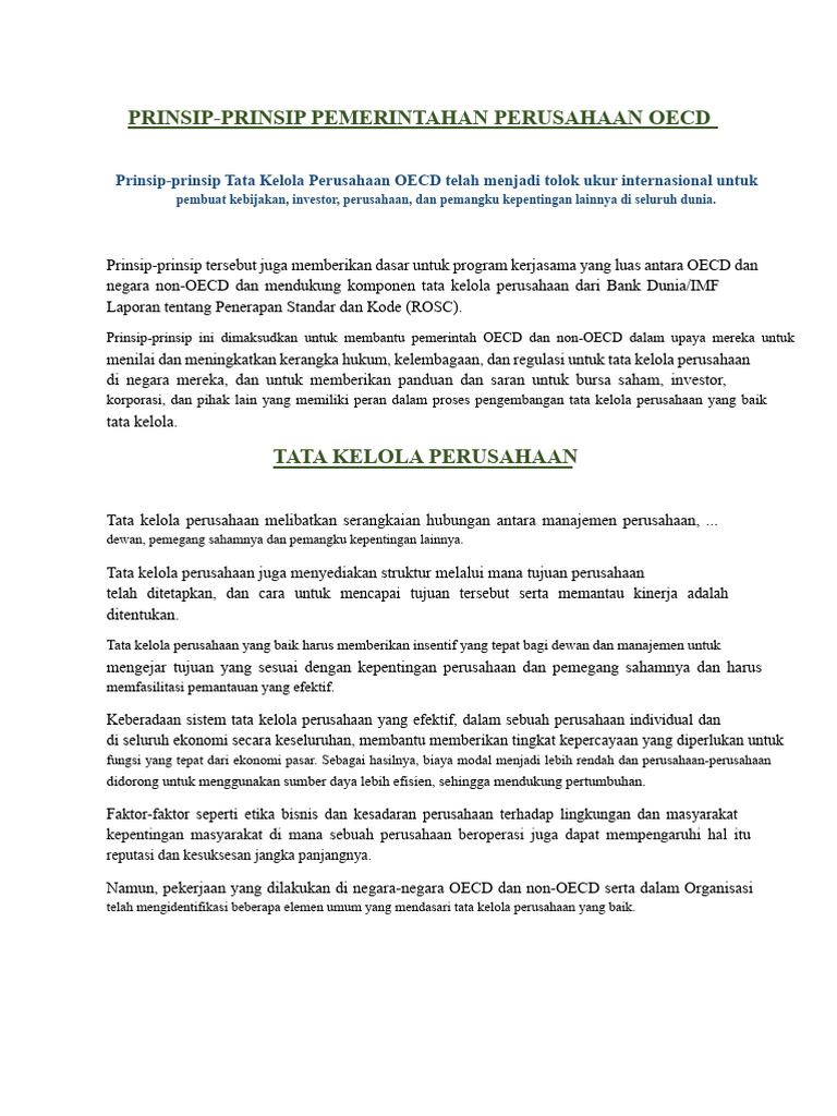 Prinsip Tata Kelola Perusahaan OECD | PDF