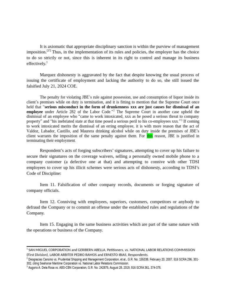 It is Axiomatic That Appropriate Disciplinary Sanction is Within the ...