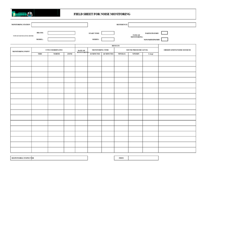 Noise Monitoring Field Sheet Template | PDF