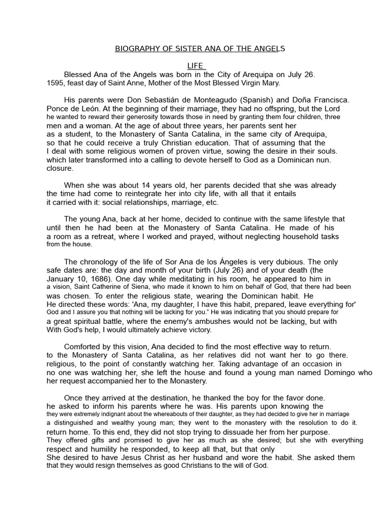 Sister Ana of the Angels Biography | PDF | Dominican Order | Spirituality