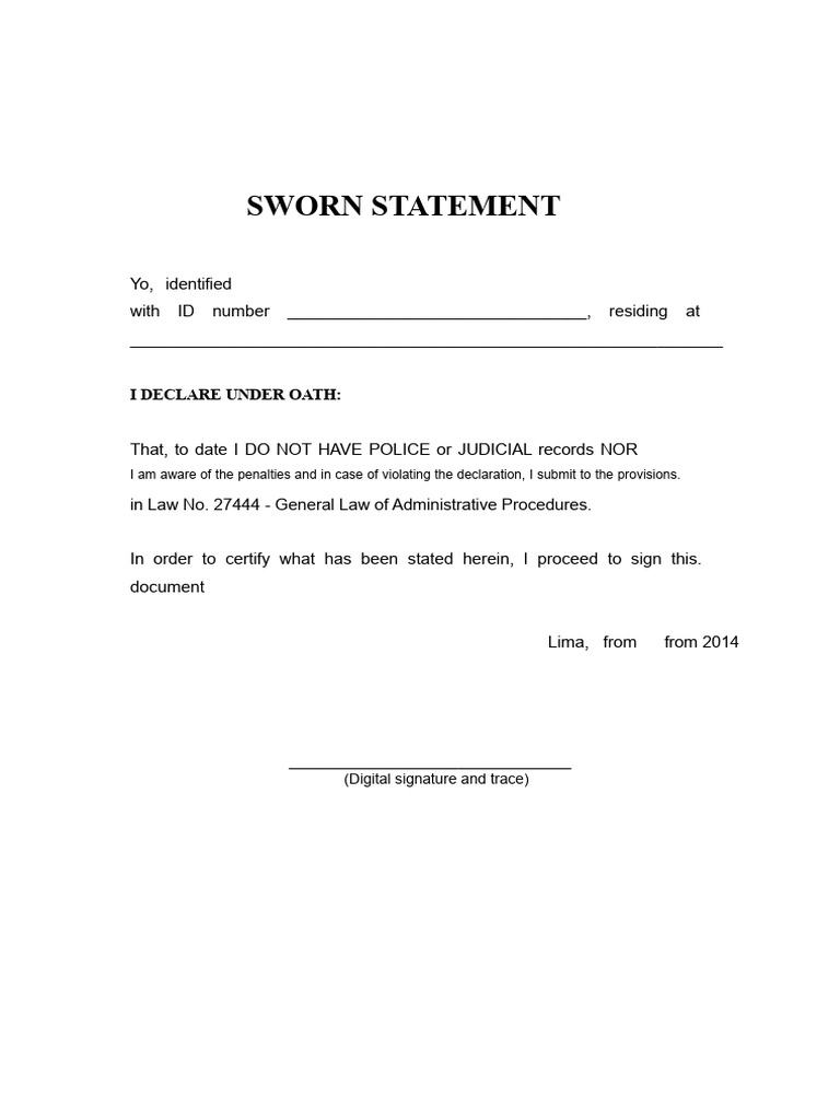 Sworn Statement of No Criminal Record | PDF