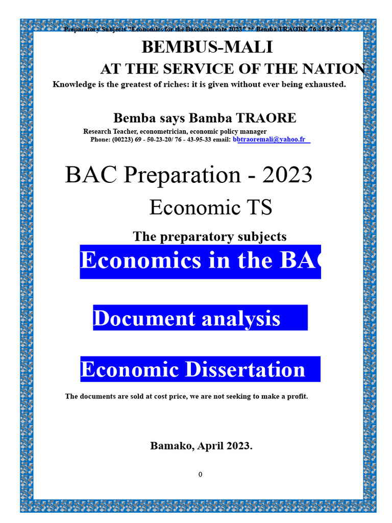 BAC Economics Preparation 2023 | PDF | Total Fertility Rate | Economics