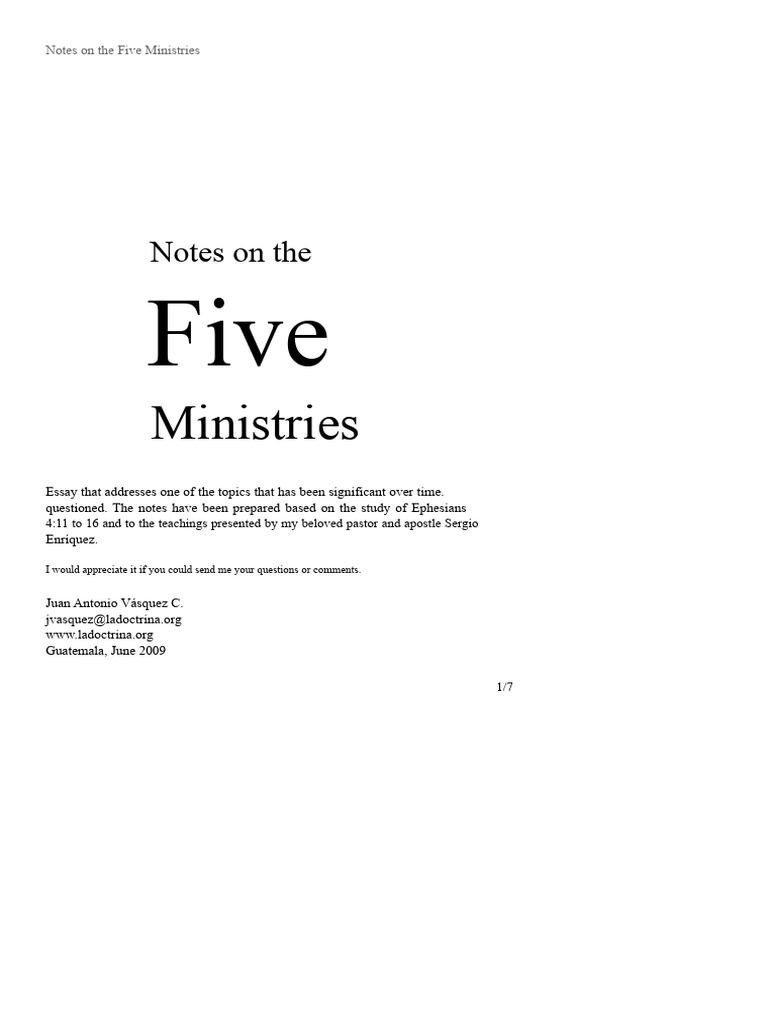 Notes On The Five Ministries | PDF | Apostle | New Testament Content