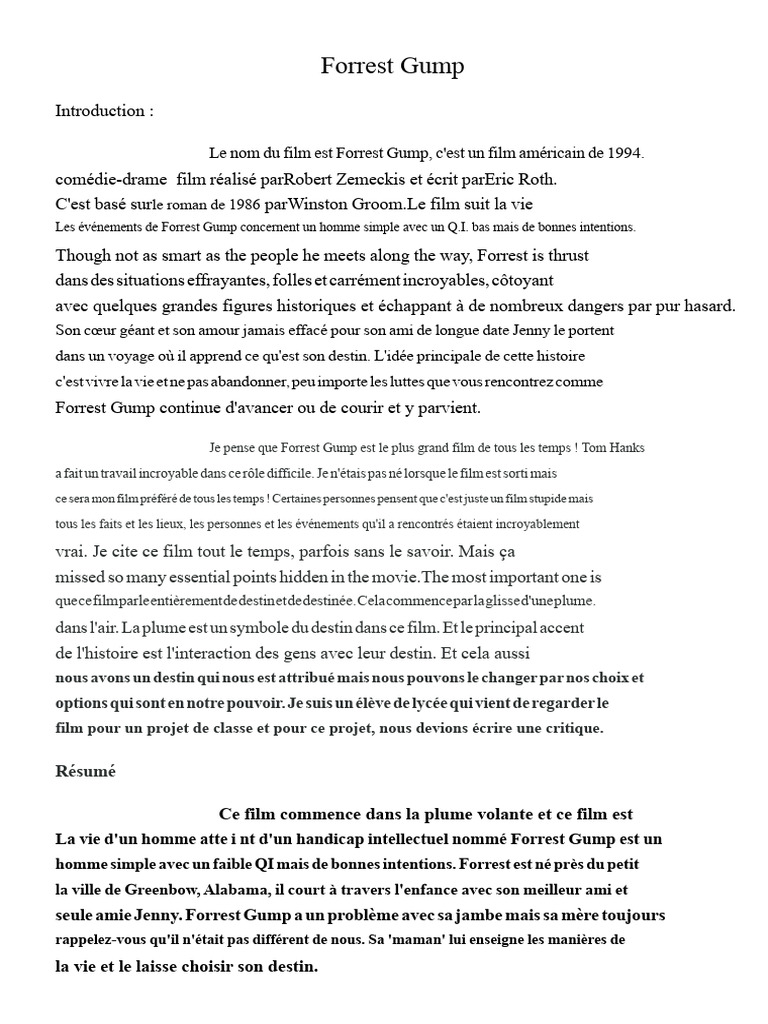 Analyse du film Forrest Gump | PDF