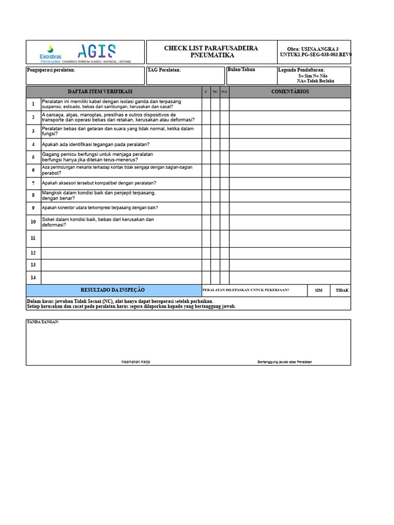 Checklist Inspeksi Parafusadeira Pneumatik | PDF