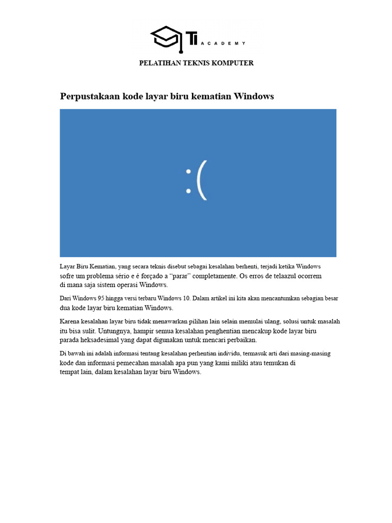 Perpustakaan Kode Layar Biru Kematian Windows | PDF