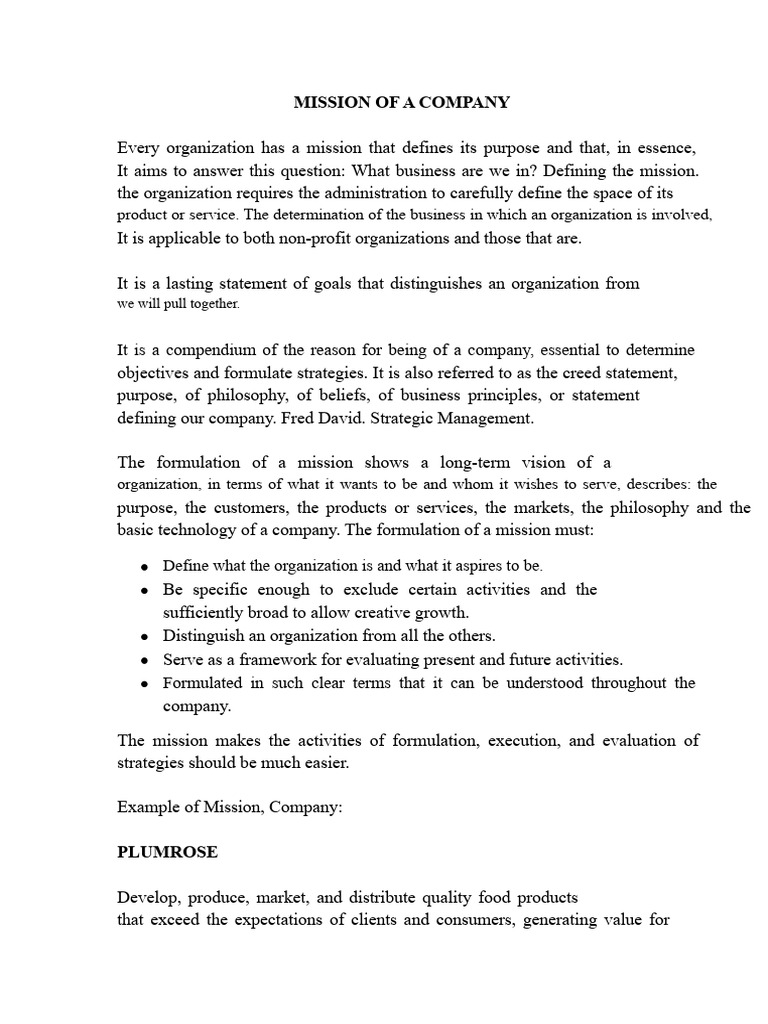 Defining Company Mission and Vision | PDF | Strategic Management ...