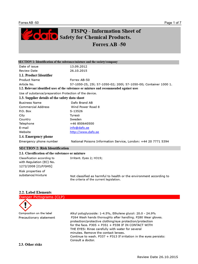 FISPQ Forrex AB-50 | PDF | Dangerous Goods | Occupational Safety And Health