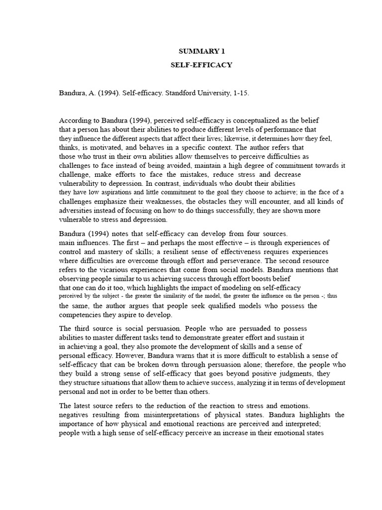 Understanding Self-Efficacy by Bandura | PDF | Self Efficacy | Motivational