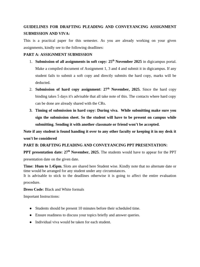 Guidelines for Drafting Pleading and Conveyancing Assignment Submission ...