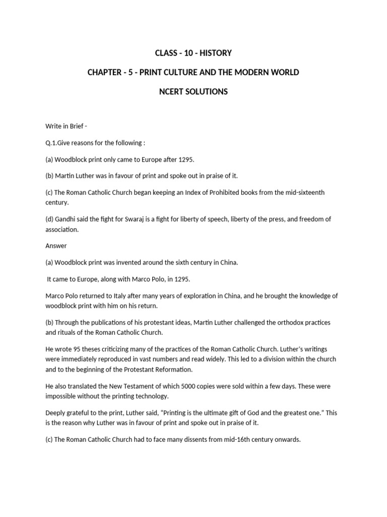 Class 10 Ch 5 Ncert Solutions Part 1 | PDF | Printing Press | Martin Luther