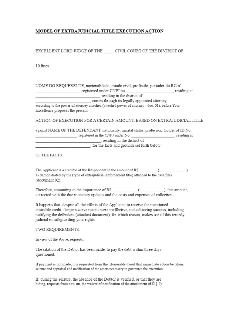 Model of Execution Action of Extrajudicial Title | PDF | Salary | Overtime