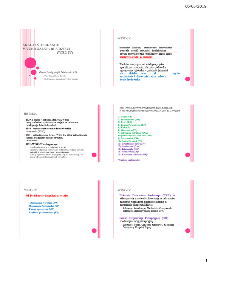WISC-IV - SKALA INTELIGENCJI WECHSLERA DLA DZIECI - Dla Uczniów | PDF