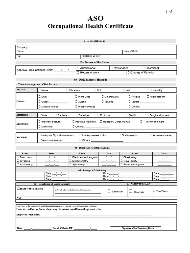 Occupational Health Assessment Certificate | PDF | Occupational Safety ...