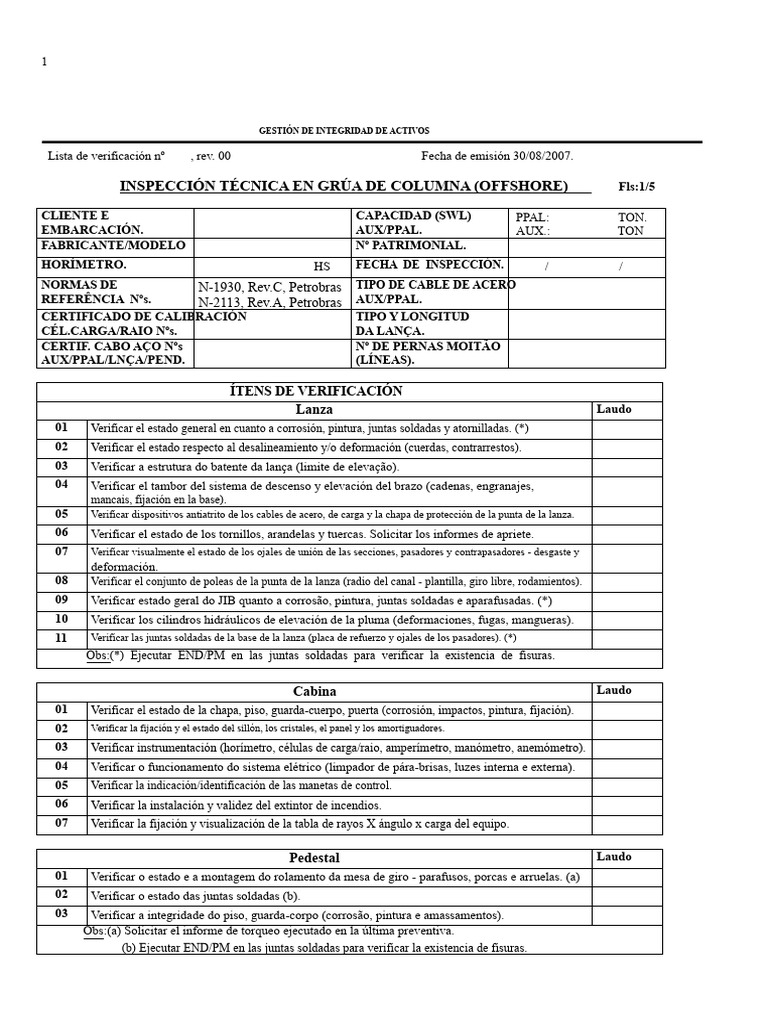 Checklist Grúas Offshore PDF | PDF | Ingeniería mecánica | Bienes ...