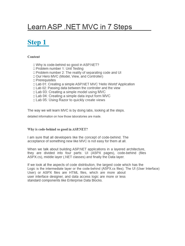 ASP .NET MVC Step by Step PDF | PDF | J Query | Computing