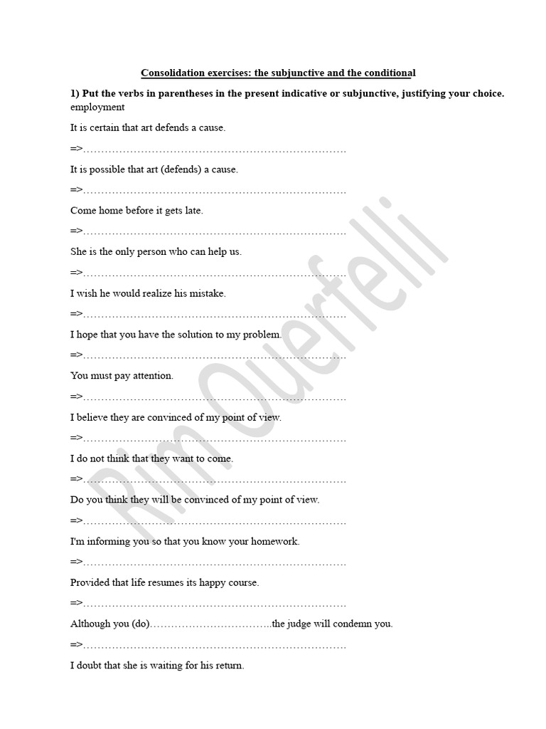 Exercises - Subjunctive and Conditional | PDF | Syntactic Relationships | Linguistic Typology