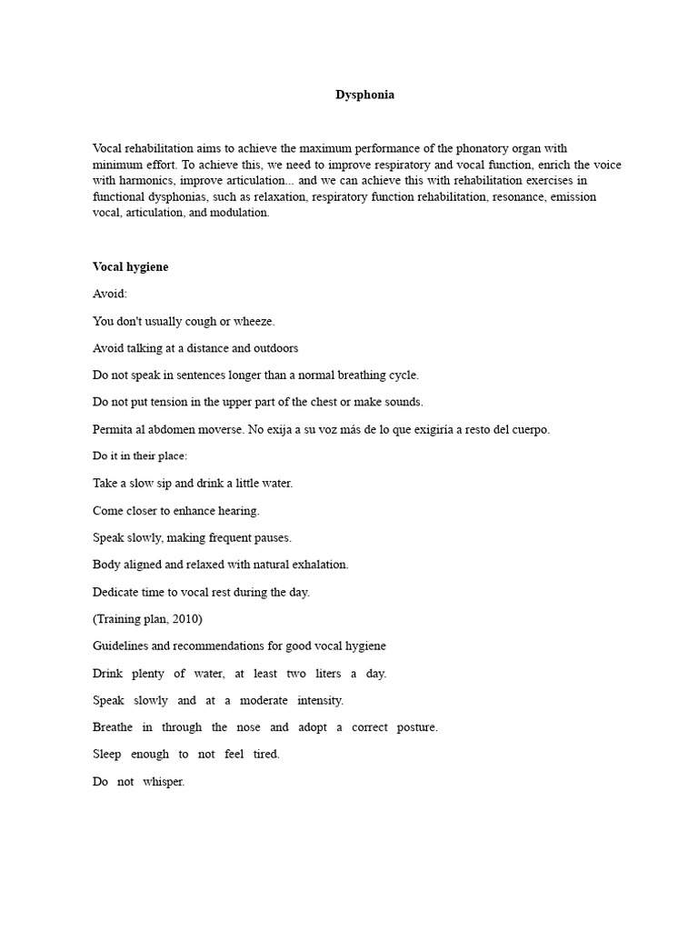 Dysphonia Exercises | PDF | Human Voice | Breathing