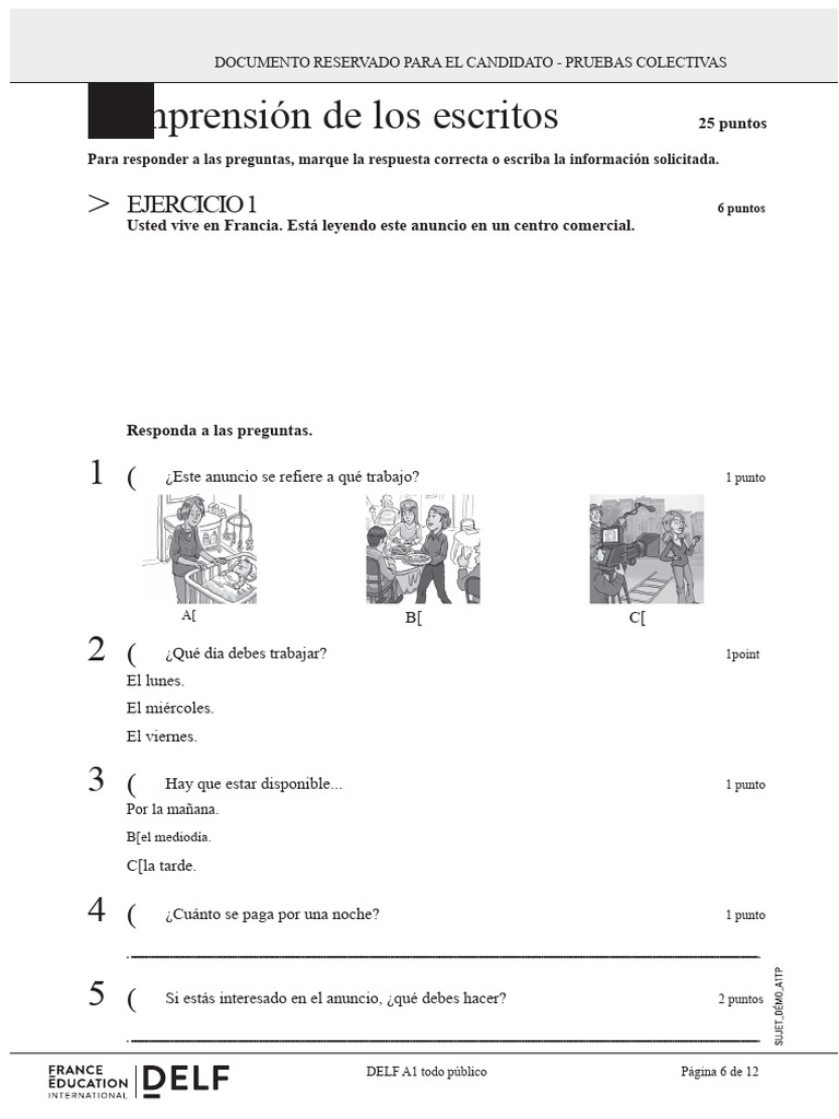 DELF A1 Ejemplo 1 CE P.6-7 | PDF