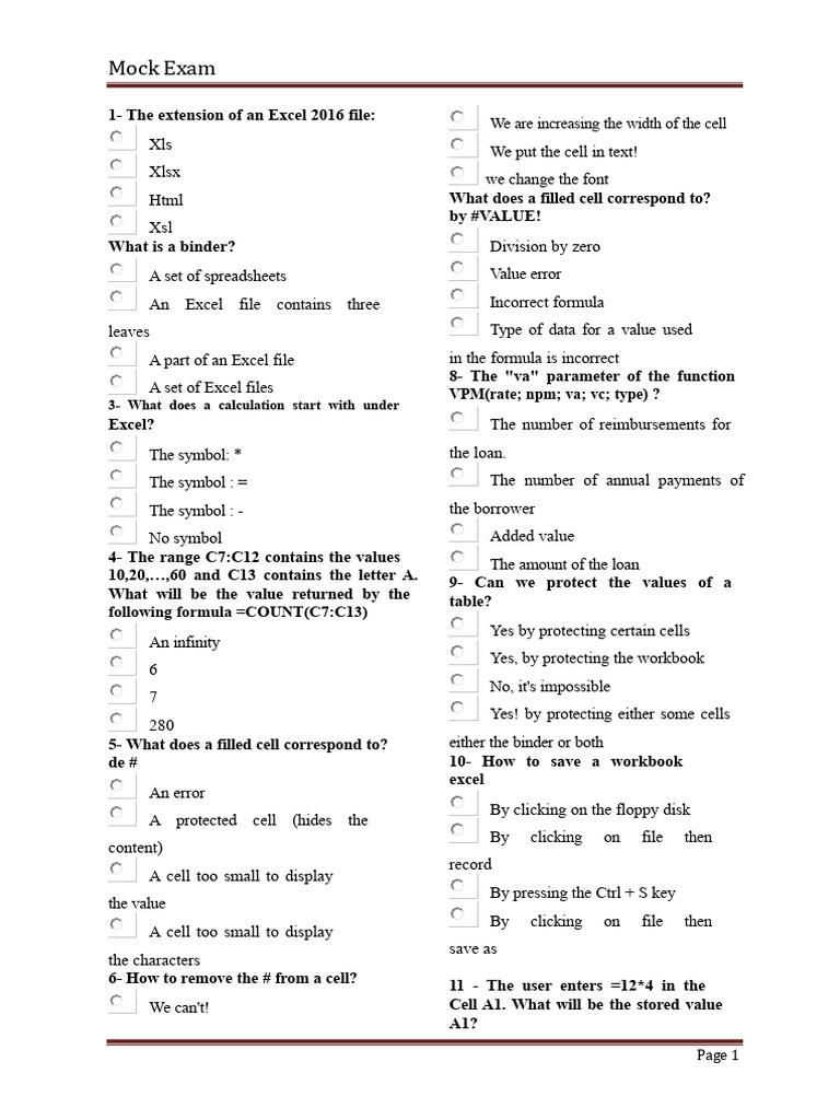 Mock Exam | PDF | Microsoft Excel | Software
