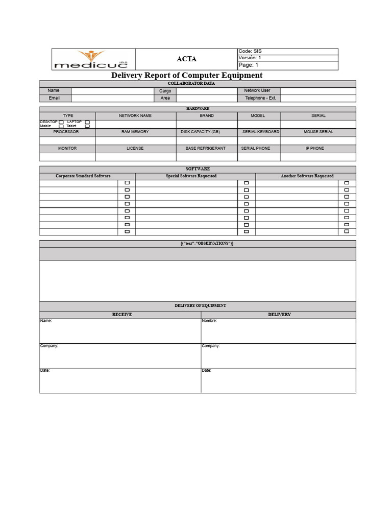 Computer Equipment Delivery Format | PDF