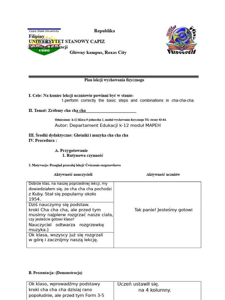 Plan Lekcji Cha Cha Cha | PDF