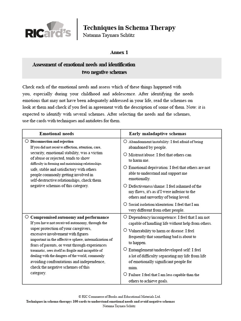 Annex 1_Schema Therapy Techniques (2) | PDF | Schema (Psychology ...