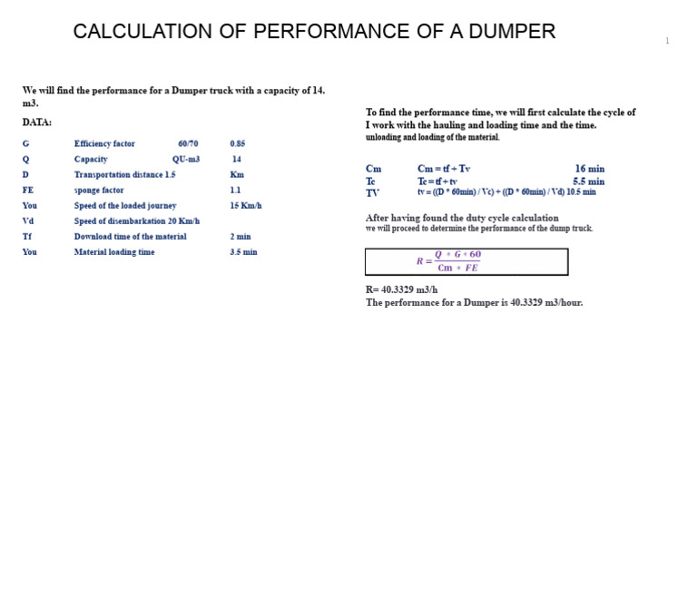 Dumper Truck Performance Calculation Guide | PDF