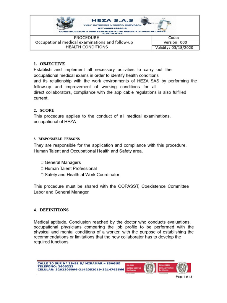 EMO Procedure and Health Condition Monitoring | PDF | Occupational ...