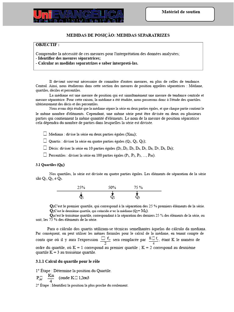 Mesures séparatrices : Médiane et Quartiles | PDF | Quartile | Médiane ...
