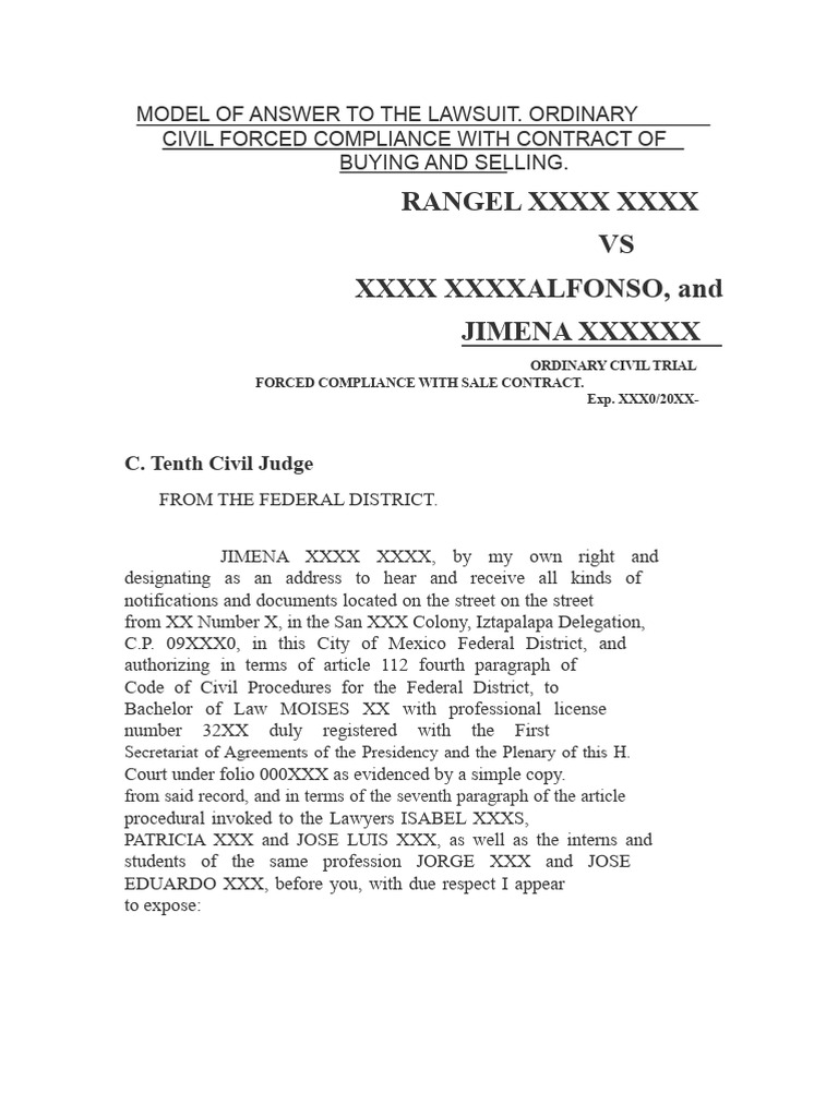 Model of Answer To Complaint | PDF | Signature | Lawsuit