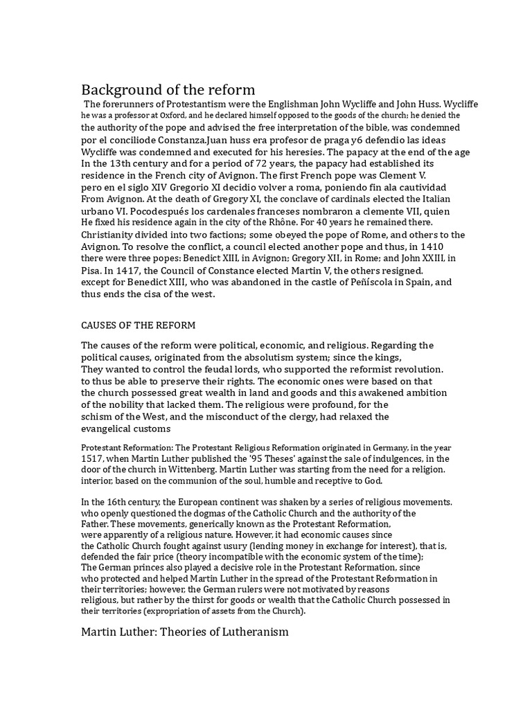 Background of The Reformation | PDF | Protestantism | Catholic Church