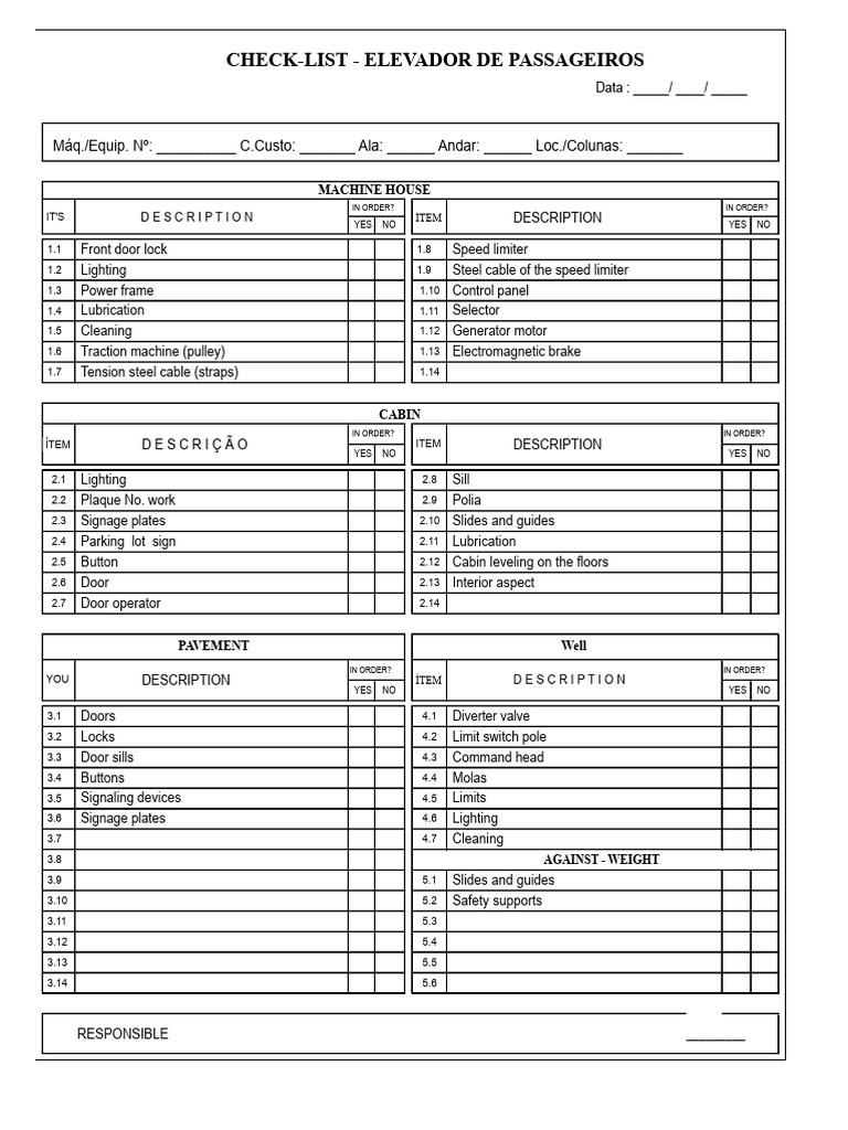 Passenger Elevator Maintenance Checklist | PDF | Elevator | Motor Vehicle