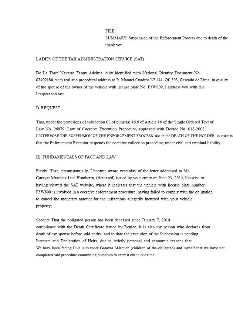 suspension of coercive process.doc | PDF | Inheritance | Taxes