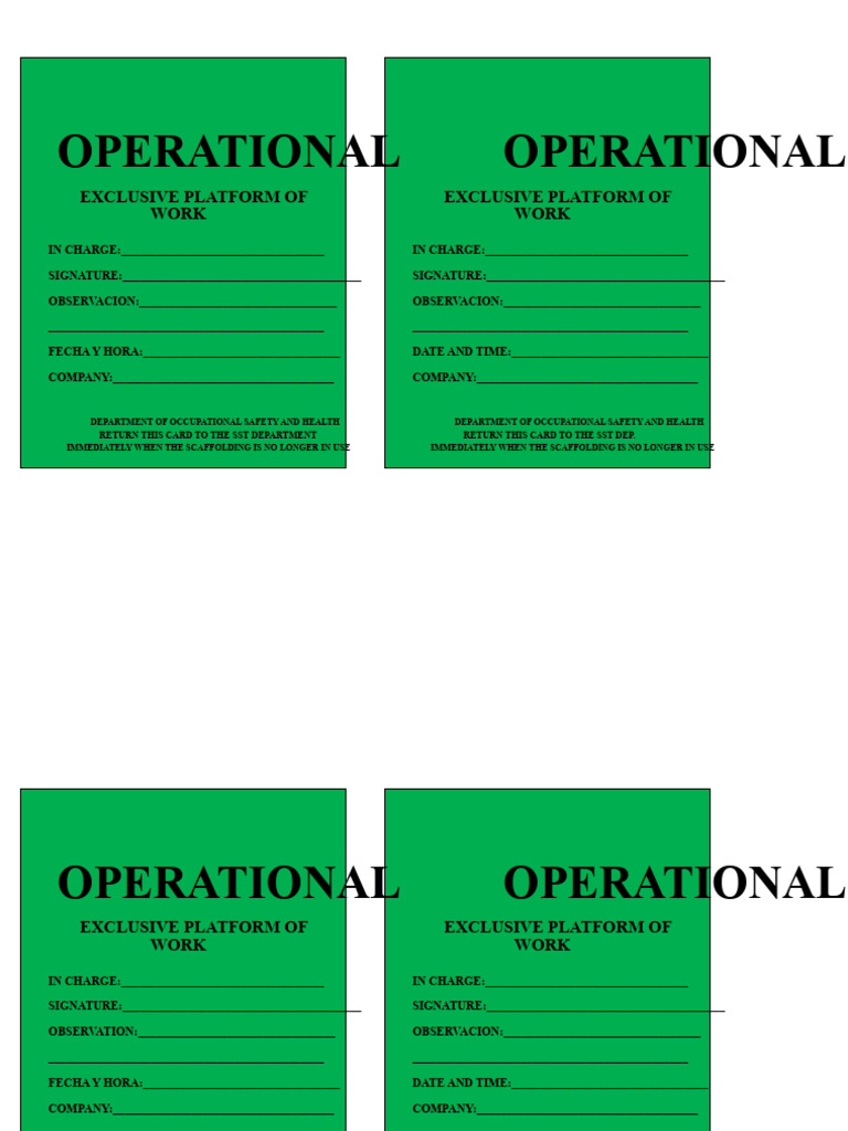 SCAFFOLD INSPECTION CARDS | PDF | Prevention | Social Programs