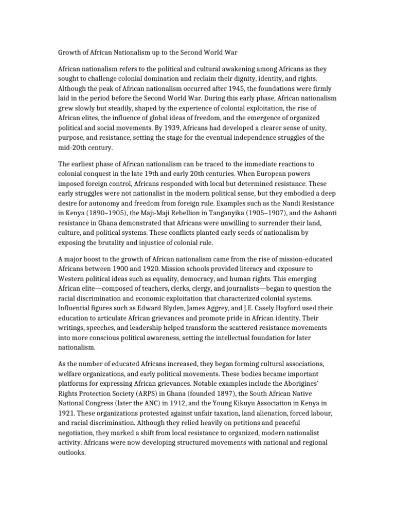 Pre-WWII African Nationalism Growth | PDF | Pan Africanism | Nationalism