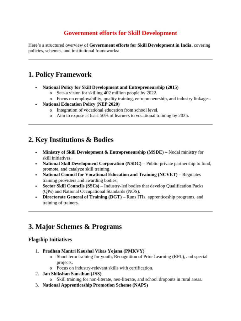 Government Skill Development Initiatives in India | PDF | Vocational ...