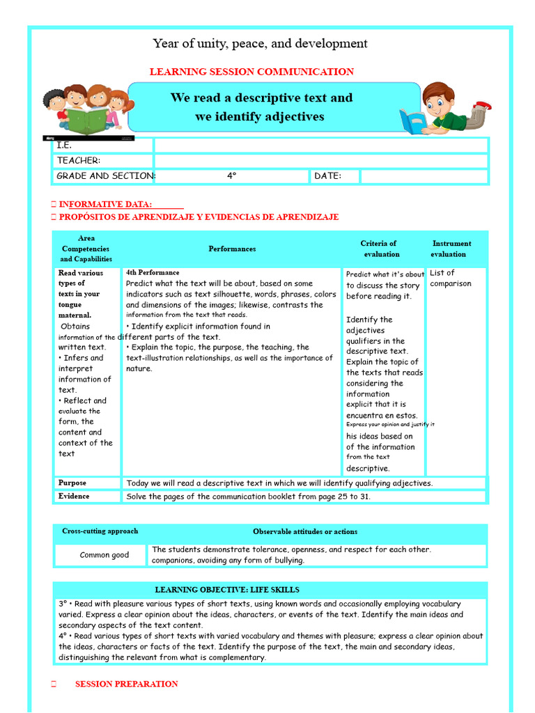 4th SES - COMU MON 3 WE READ DESCRIPTIVE TEXT AND IDENTIFY ADJECTIVES ...